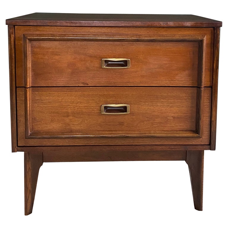 Vintage Mid-Century Modern Refinished Nightstand With Brass Handles For ...