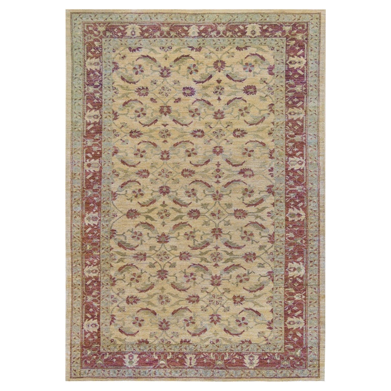 Contemporary Handwoven Agra-Inspired Wool Rug For Sale at 1stDibs