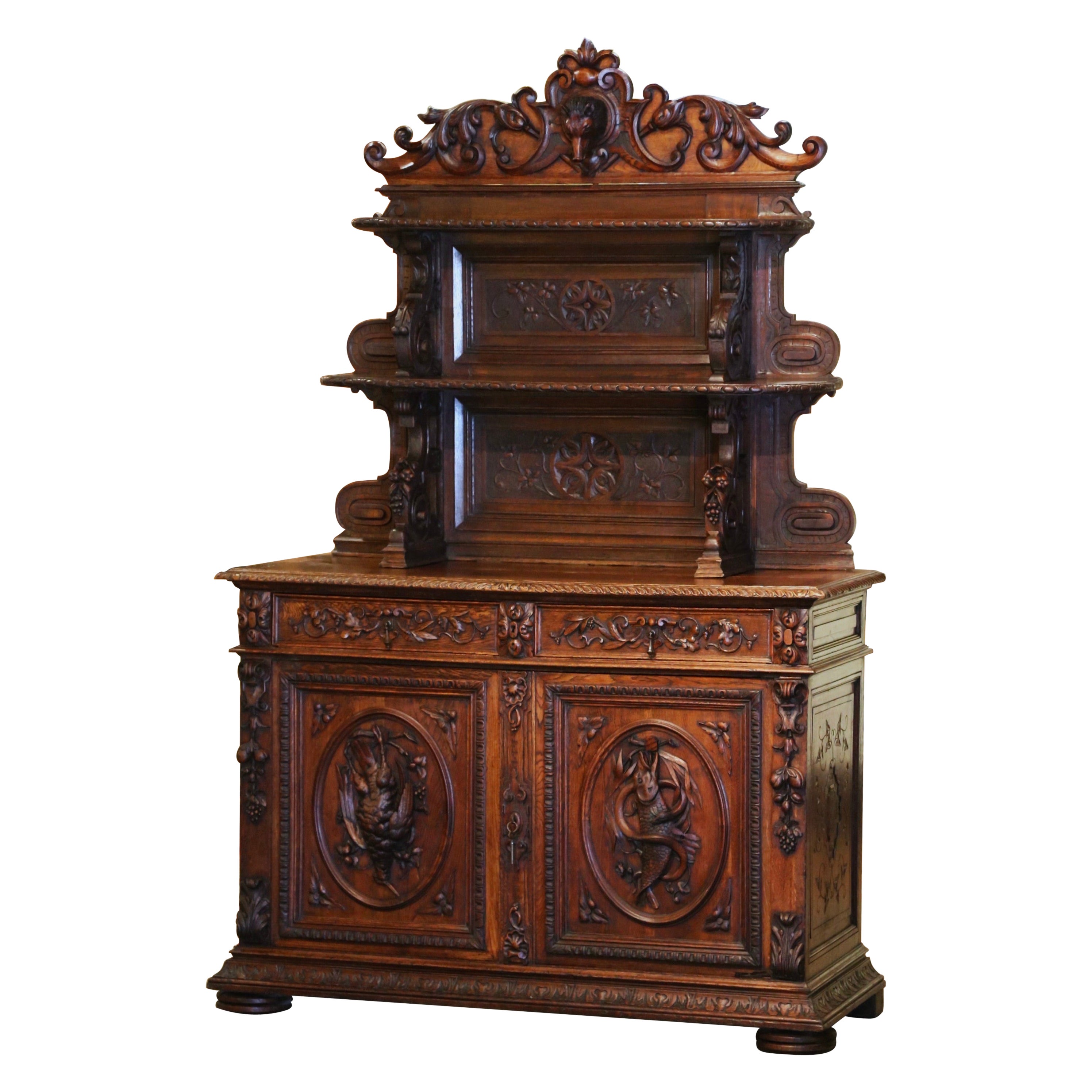 18th Century French Oak Hunt Buffet with Game Bird and Fish Panels For ...