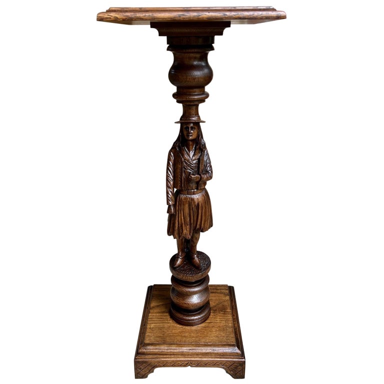 Antique French Pedestal Plant Stand Display Breton Brittany Carved Oak ...