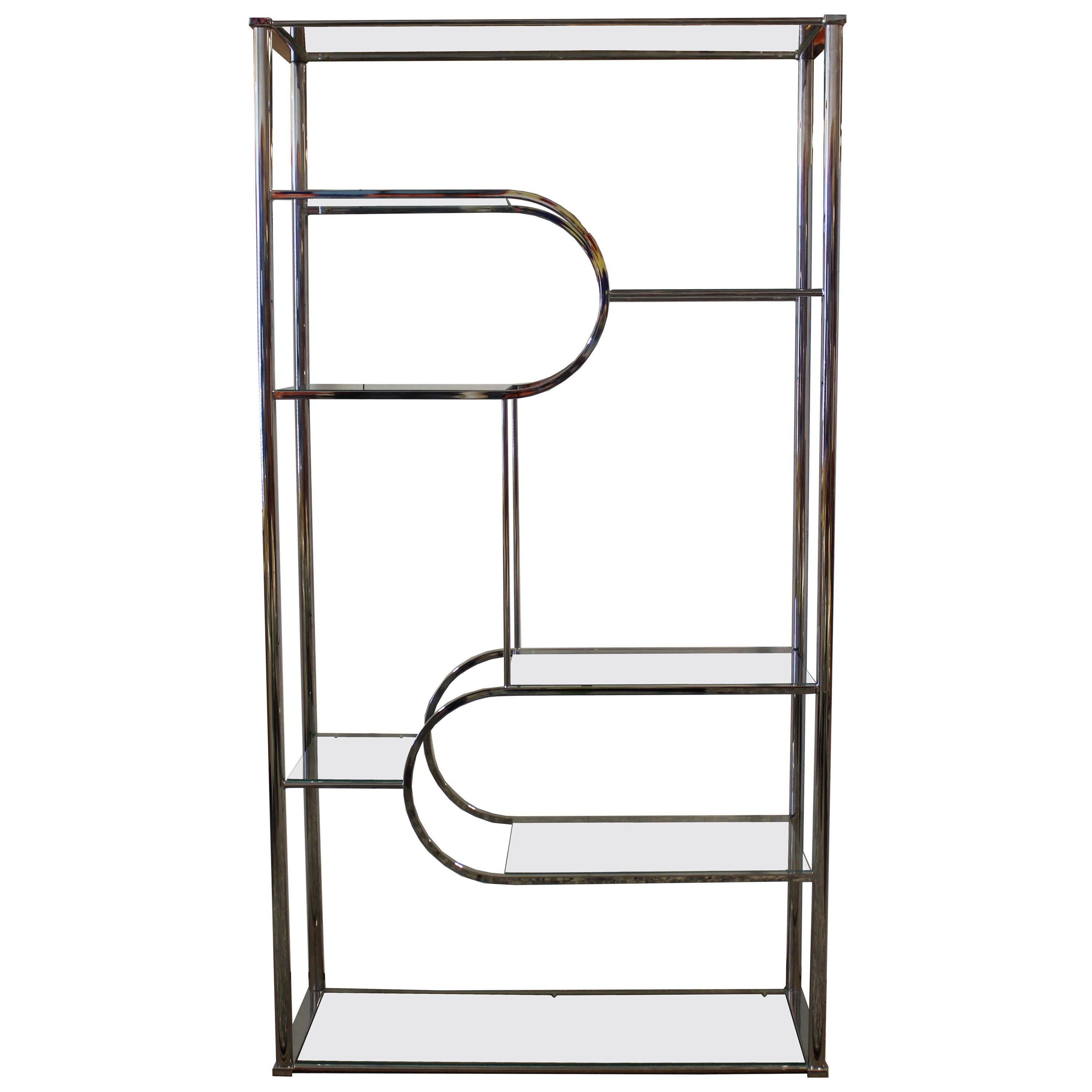 Chrome and Glass Mid-Century Modern Etagere Display Shelves at 1stDibs