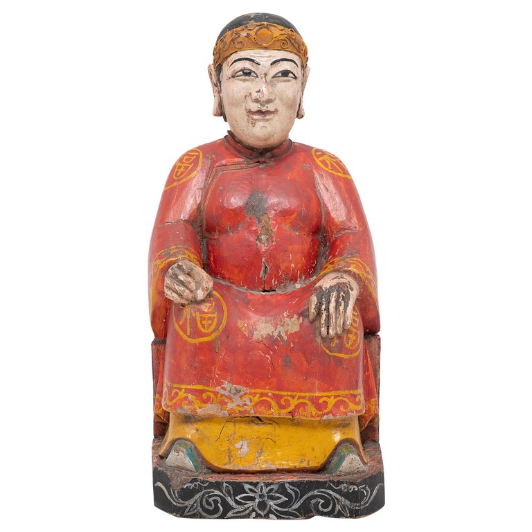 Chinese Polychrome Seated Ancestor Figure, C. 1900 For Sale at 1stDibs