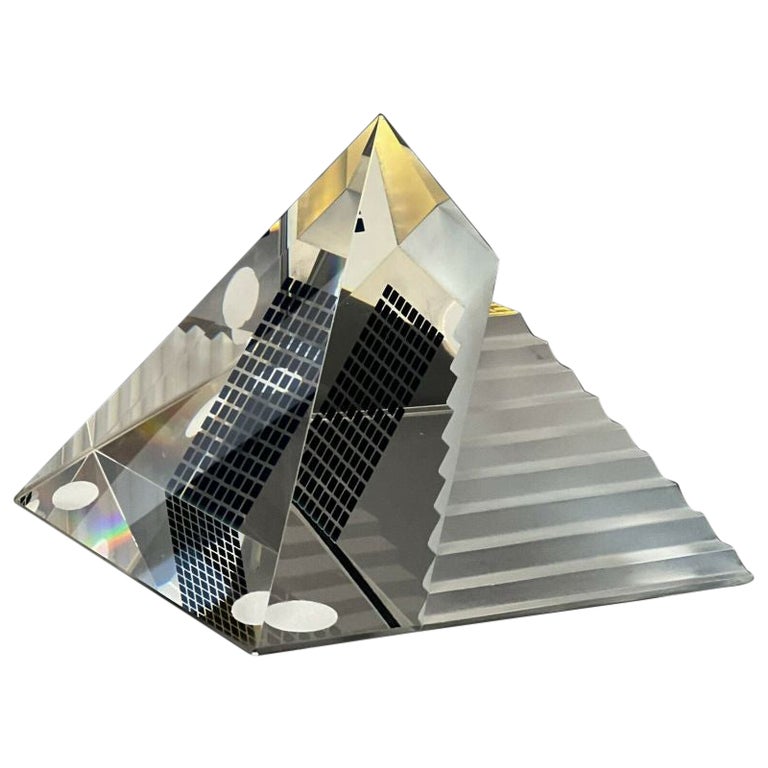 Martin Rosol Czech Frosted Art Glass and Gold Leaf Pyramid Sculpture ...