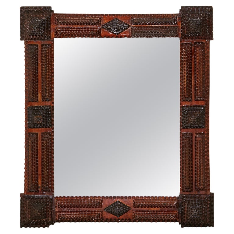 French Turn of the Century Tramp Art Mirror with Raised Pyramidal ...