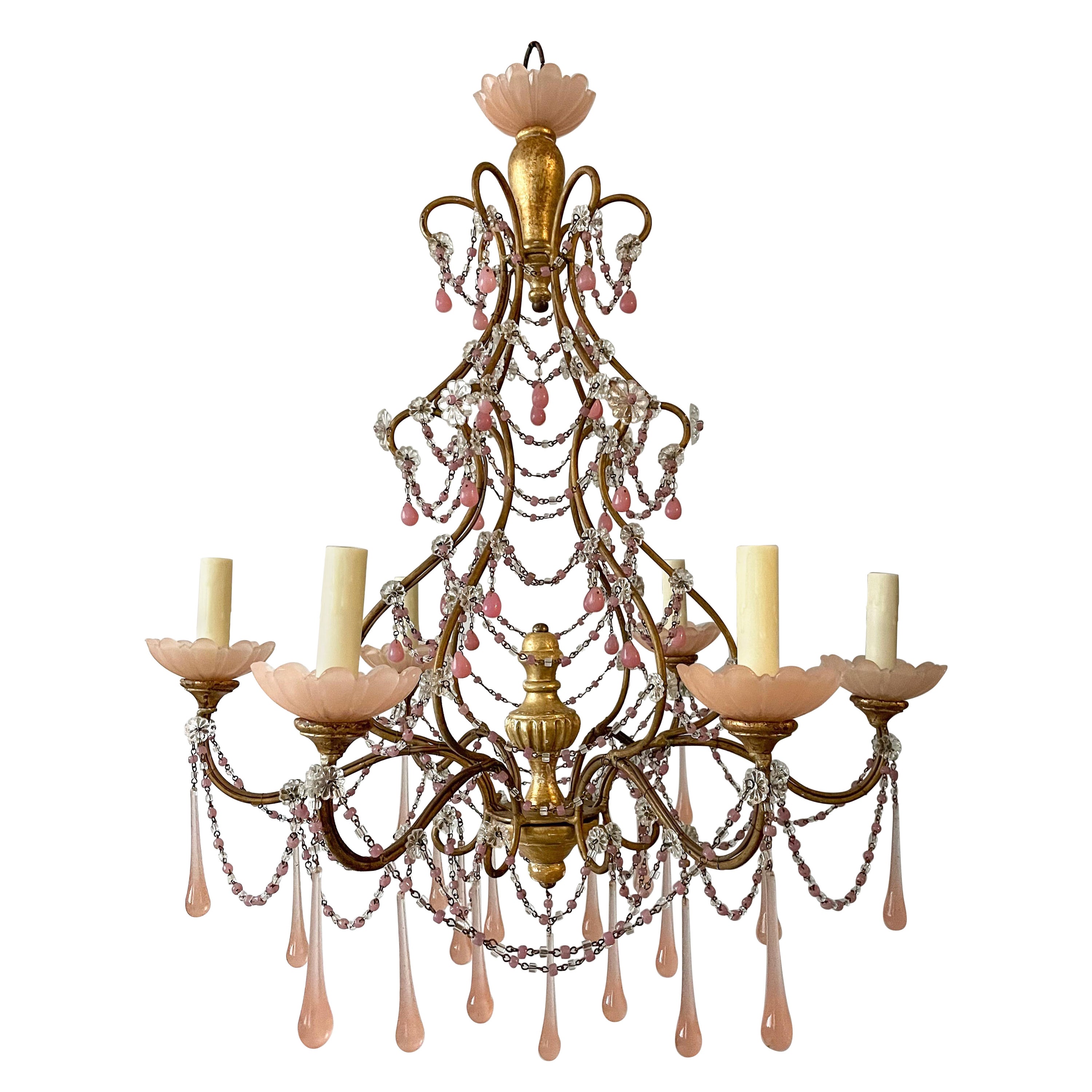 Italian Pink Opaline Crystal Beaded Chandelier at 1stDibs