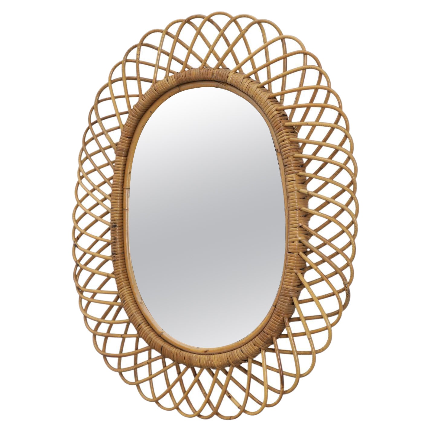 French Riviera Rectangular Wall Mirror with Bamboo and Rattan Frame ...