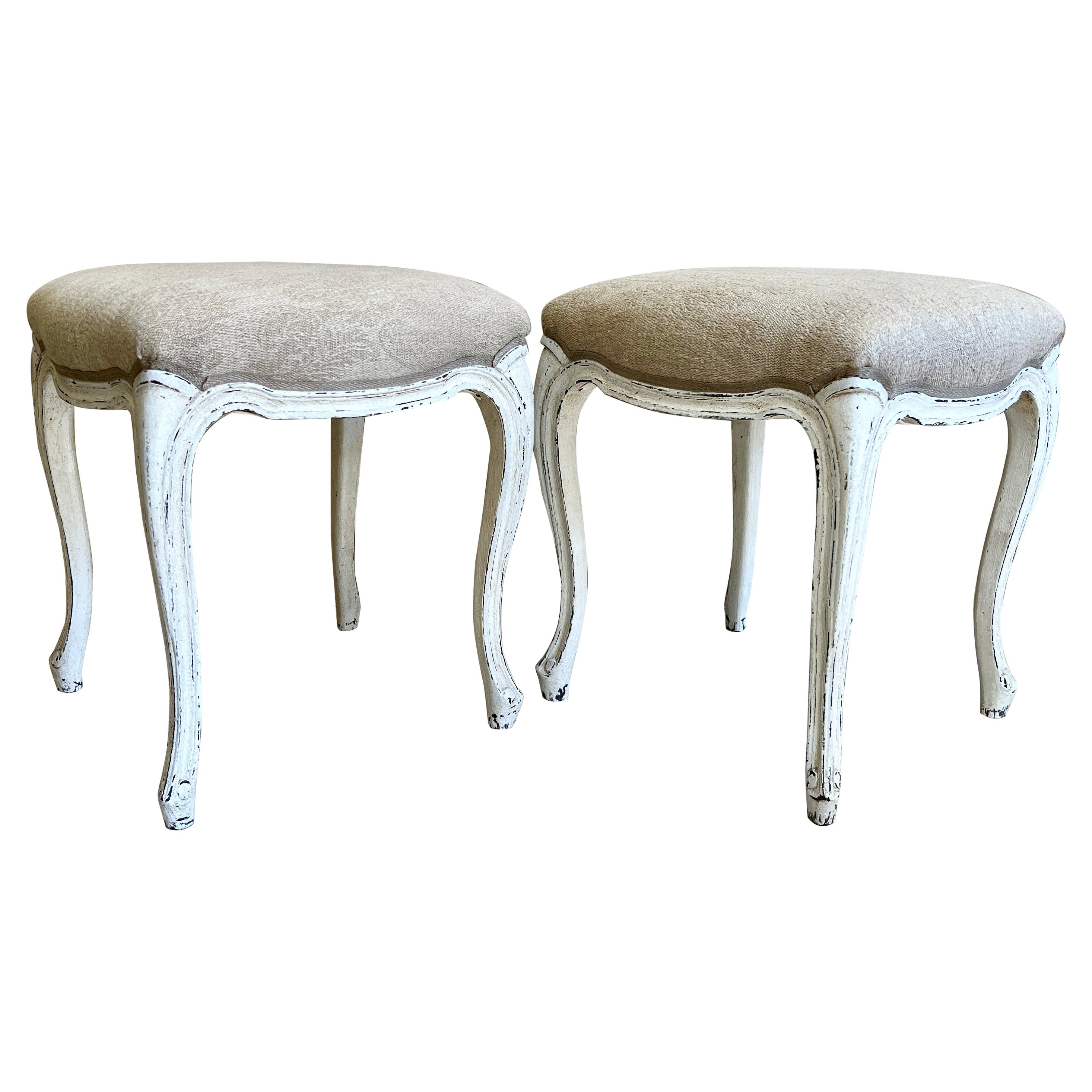 Pair of Small French Louis XV Style Footstools with Antique Aubusson ...
