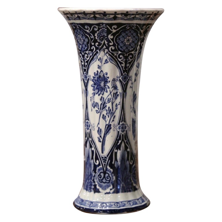 Early 20th Century Dutch Blue and White Trumpet Faience Delft Vase For ...