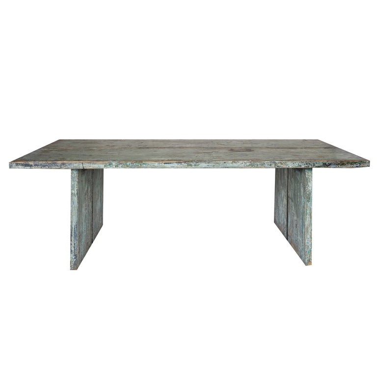 Teal Paint Patina Modernist Dining Table For Sale at 1stDibs