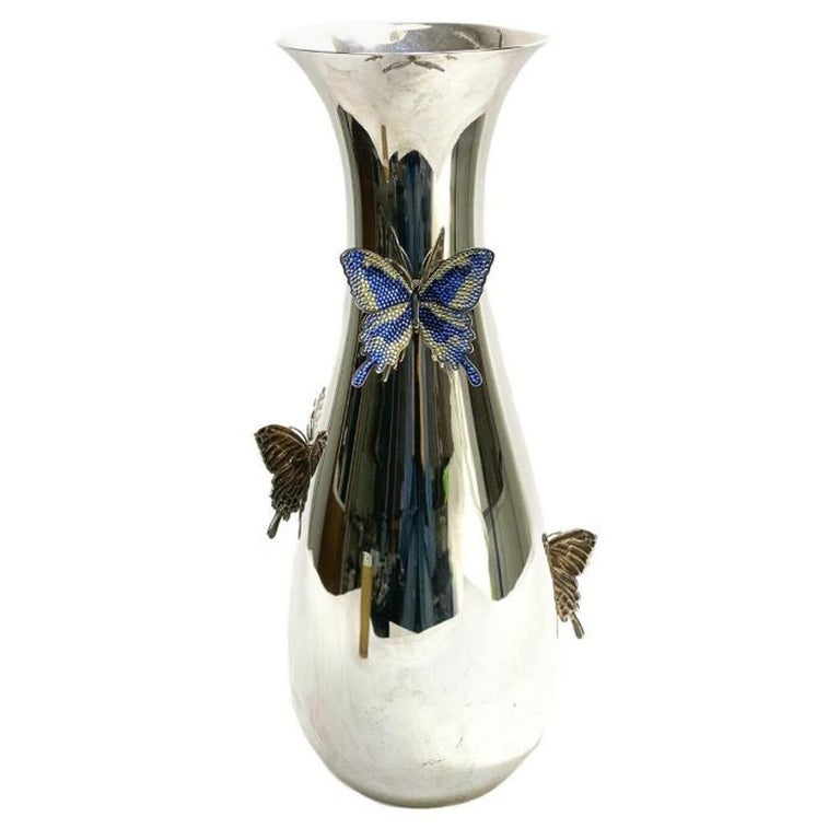 Judith Leiber Italian Sterling Silver 925 Butterfly Jeweled Vase For ...