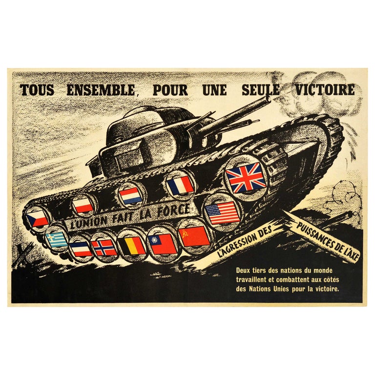 Original Vintage WWII Poster All Together One Victory Unity Strength ...
