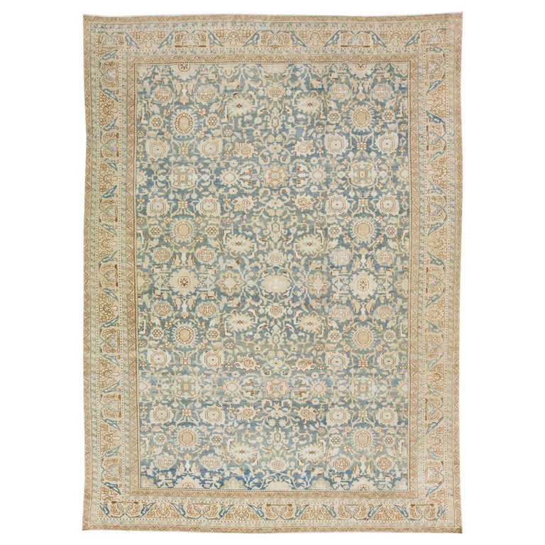 Antique Persian Malayer Handmade Allover Designed Blue and Beige Wool ...