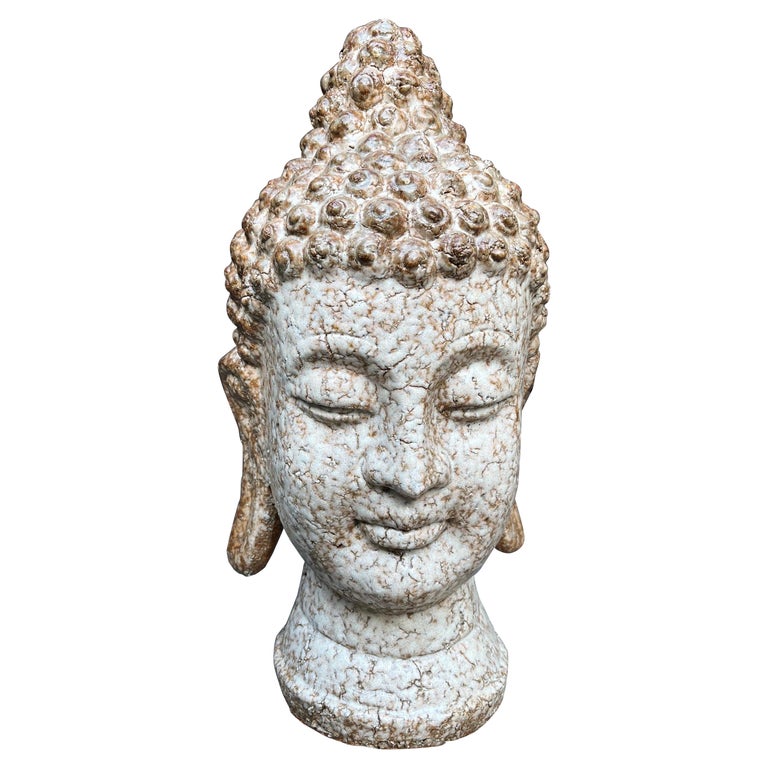 Large Ceramic Buddha Head Statue For Sale at 1stDibs