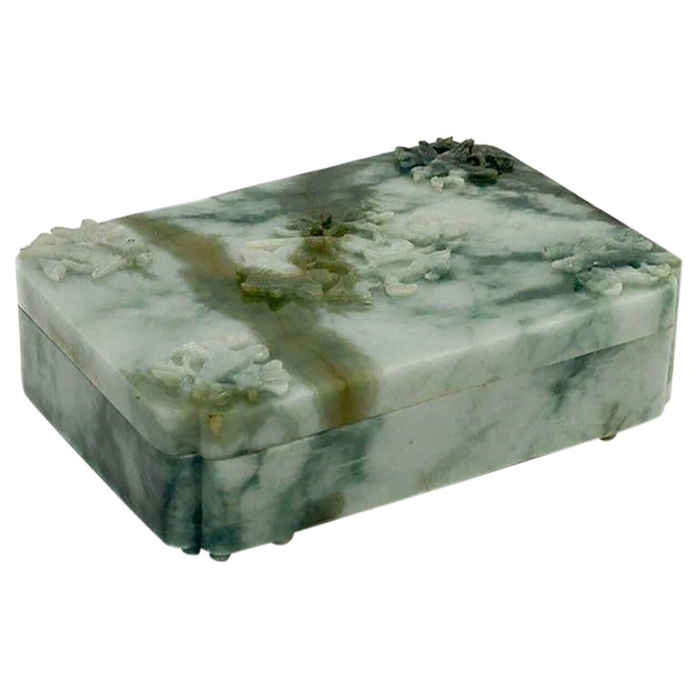 Chinese Finely Carved Jadeite Box with Sterling Silver Mounts by ...