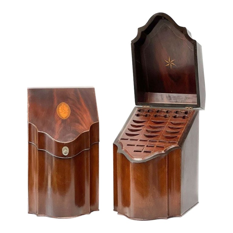 Pair of 19th Century English Inlaid Mahogany Wood Cutlery Knife Boxes ...