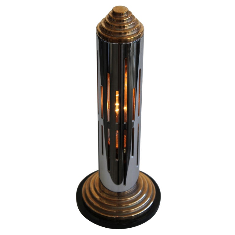 Art Deco Bronze and Chrome Skyscraper Lamp at 1stDibs