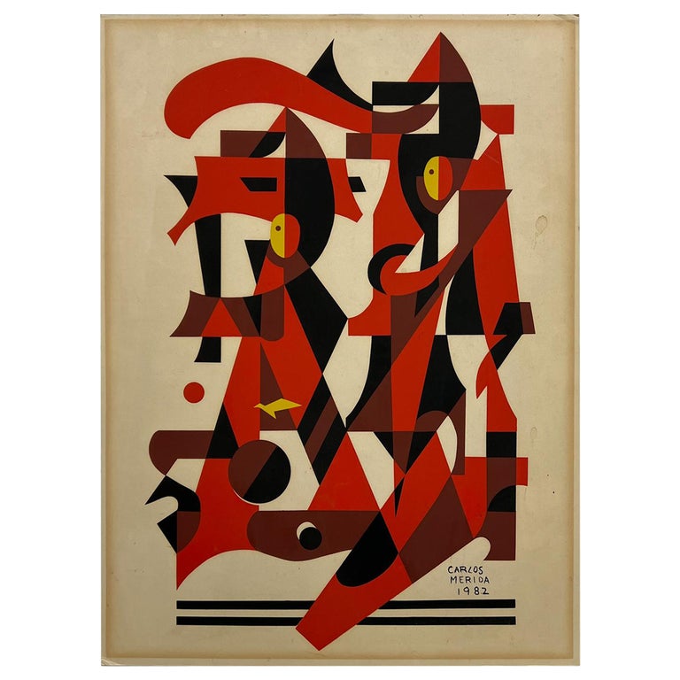 1982 Carlos Mérida Modernist Artwork Cubist Pre-Columbian Motif For ...