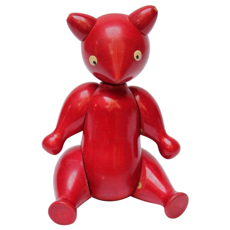 Vintage Italian Articulated Jointed Red Wooden Bear For Sale at 1stDibs