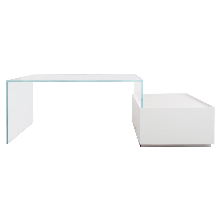 Rectangular Glass and Oak Writing Desk with Drawers, Sky Bridge Desk ...