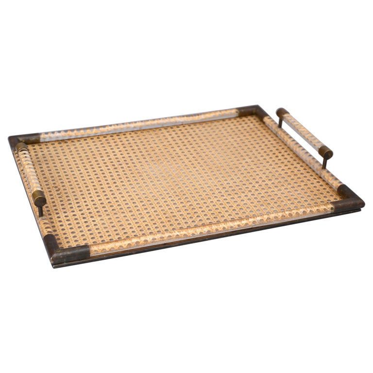 Christian Dior Acrylic and Vienna Straw Tray, c1970 For Sale at 1stDibs