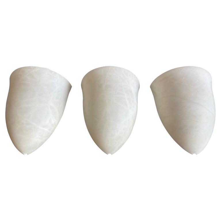 Set of 3 Art Deco Style Midcentury Era Cocoon Shape White Alabaster ...