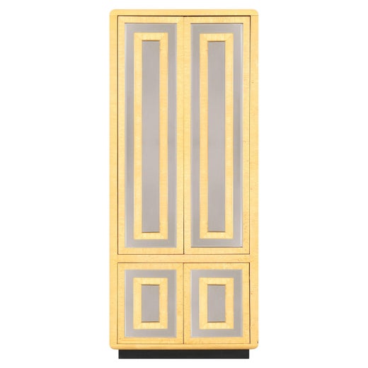 Romweber Mid Century Burlwood and Brass Curved Armoire Highboy Dresser ...