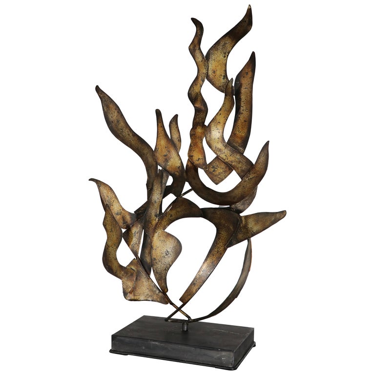 Brutalist Metal Flame Sculpture, Circa 1970-1980's For Sale at 1stDibs