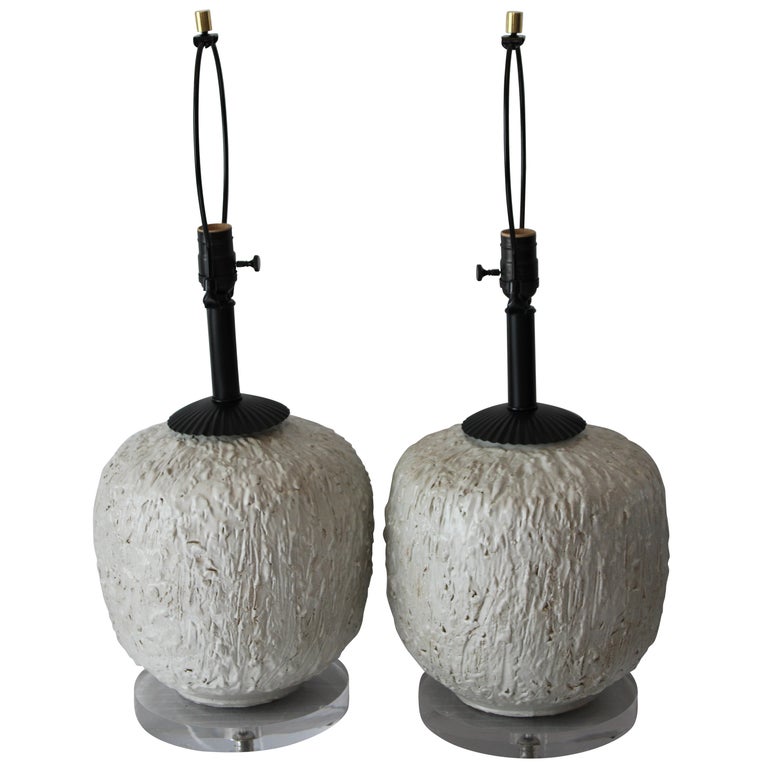 Pair of Studio Made Ceramic Lamps For Sale at 1stDibs