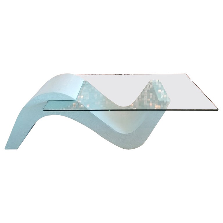 Grande table basse vintage postmoderne en forme de vague, plâtre et ...
