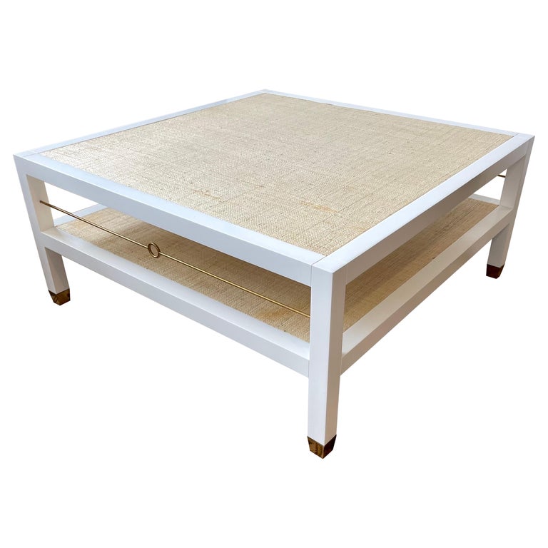 Serena and Lily White Lacquer and Raffia Cocktail Coffee Table at 1stDibs