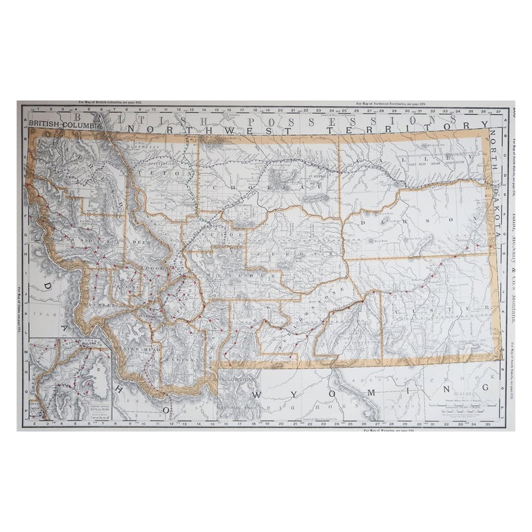 Large Original Antique Map of Montana, USA, 1894 at 1stDibs