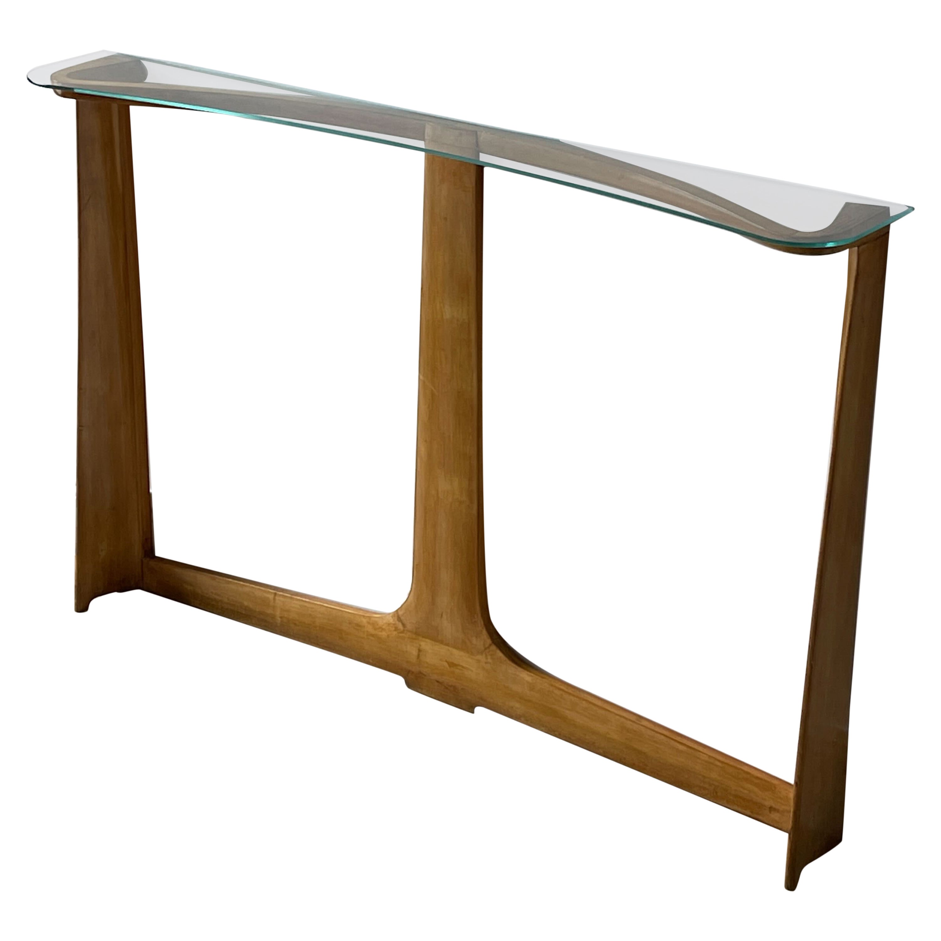 Italian Console Table or Vanity Desk, Oak, Glass Top, 1940s at 1stDibs