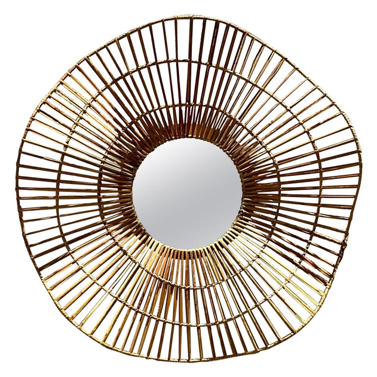 Vintage Coastal Wrapped Rattan Wave Mirror For Sale at 1stDibs