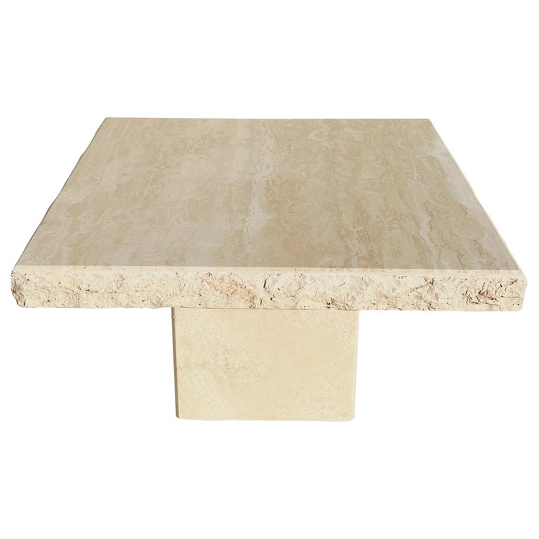 Vintage Italian Travertine Square Coffee Table with Live Edges at 1stDibs