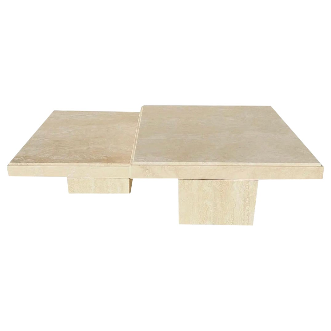 Vintage Modern Italian Travertine Square Nesting Tables, Pair at 1stDibs