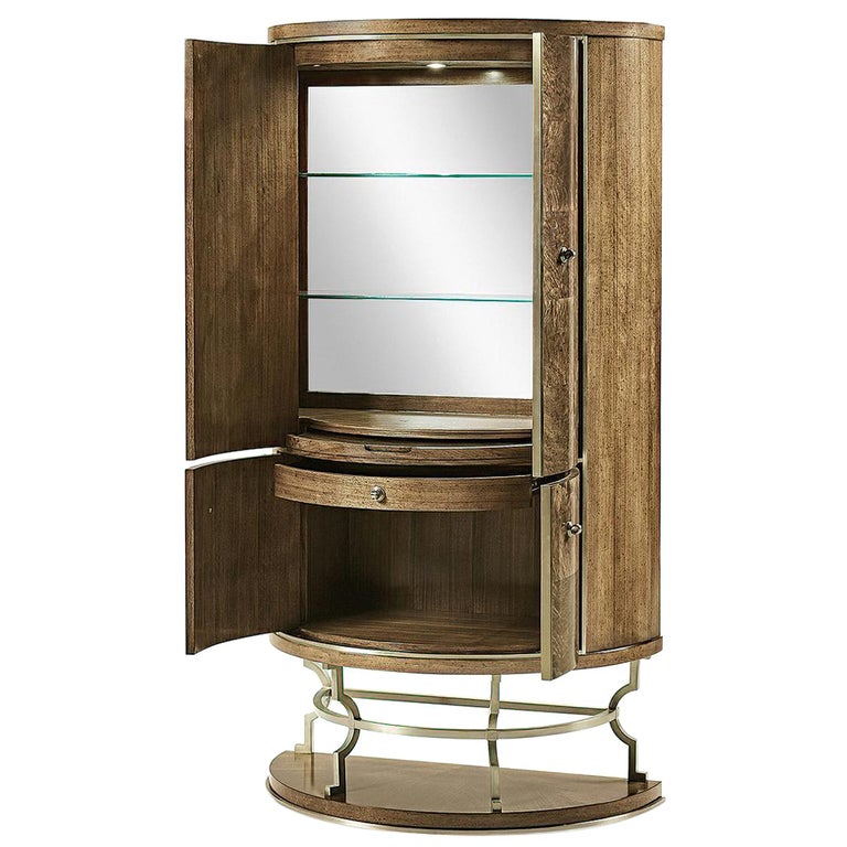 Modern Walnut Demilune Bar Cabinet For Sale at 1stDibs