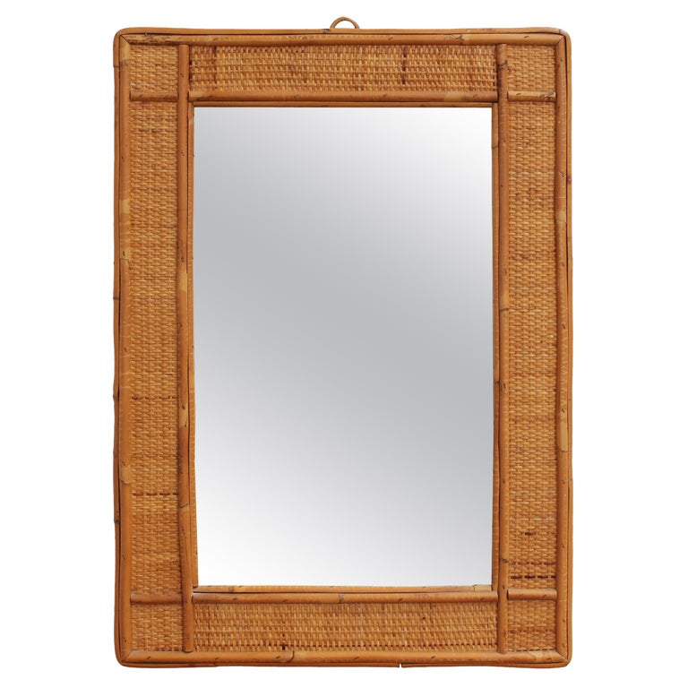 Italian Vintage Wicker and Rattan Wall Mirror 'circa 1960s' at 1stDibs