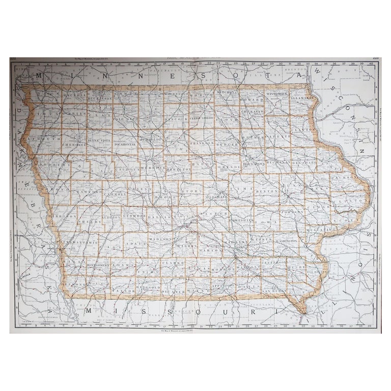 Large Original Antique Map of Iowa, USA, 1894 For Sale at 1stDibs