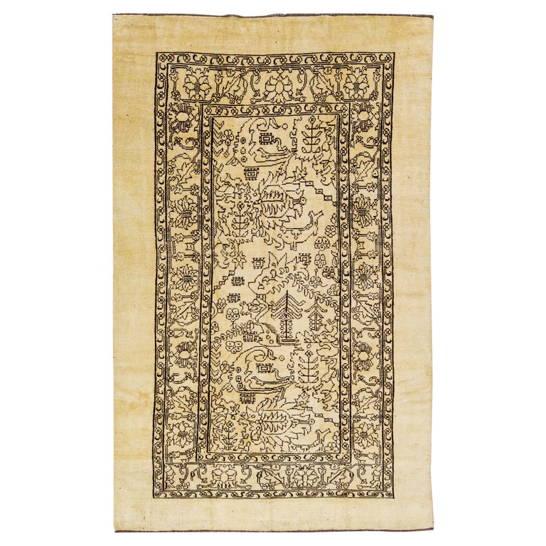 Transitional Style Handmade Tan Wool Rug with Allover Design by Apadana ...
