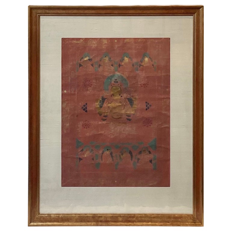 Framed Hand Painted Thangka Painting For Sale at 1stDibs
