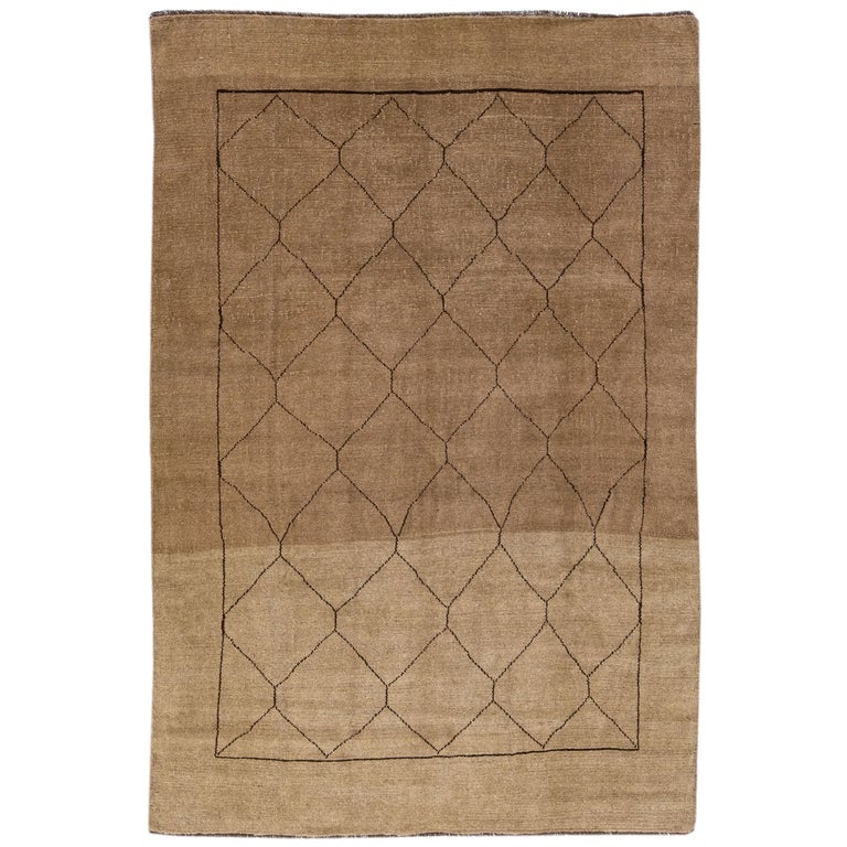 Modern Moroccan Style Brown Handmade Tribal Wool Rug by Apadana For ...