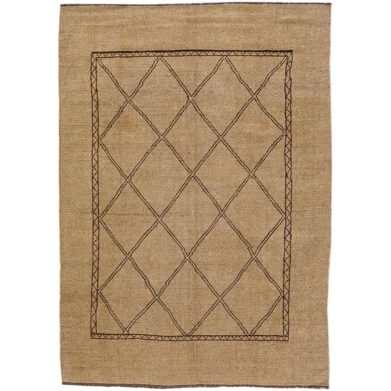 Light Brown Modern Moroccan Style Handmade Tribal Wool Rug by Apadana ...