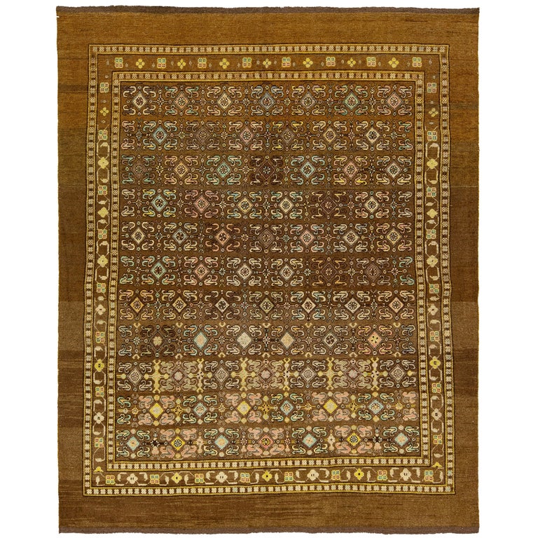 Mid-Century Transitional Style Handmade Allover Brown Wool Rug by ...