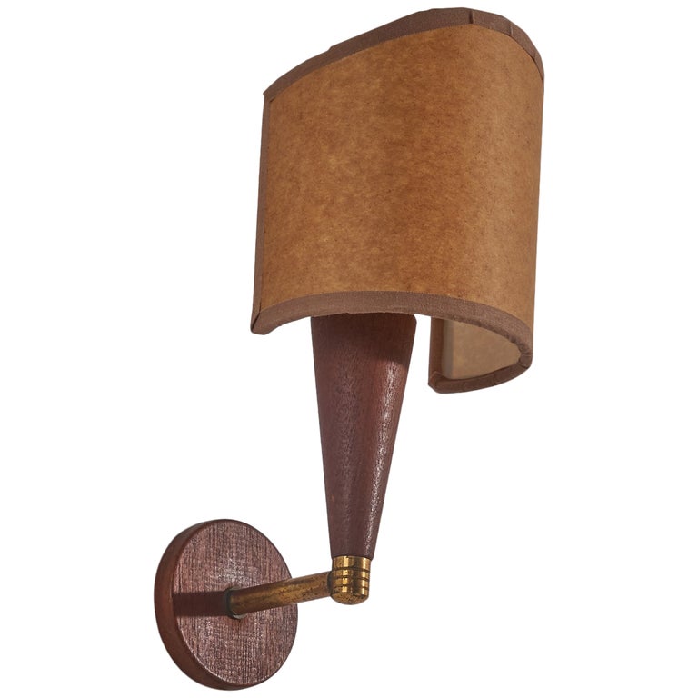 Danish Designer, Wall Light, Teak, Brass, Paper, Denmark, 1950s For ...
