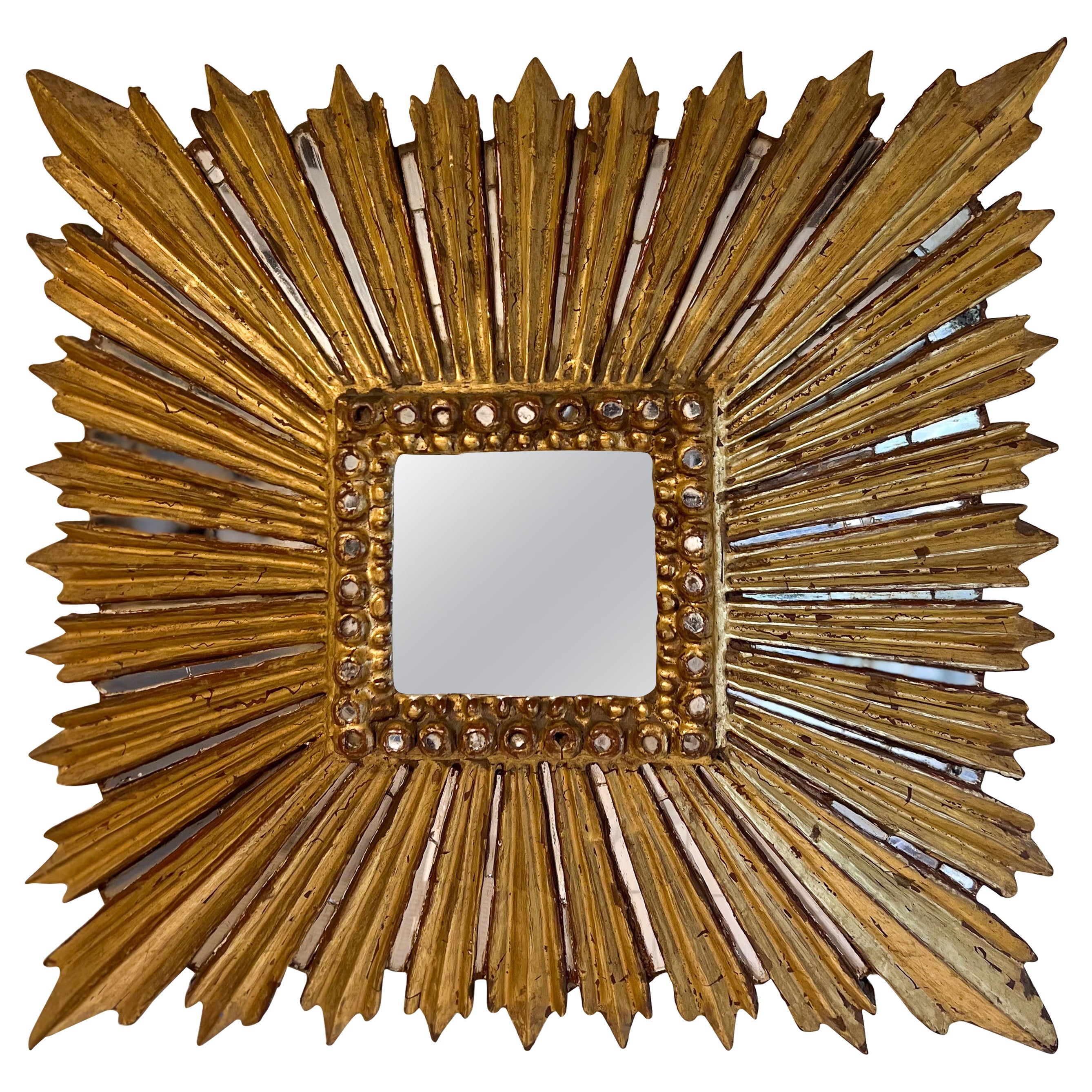 Antique Peruvian Sunburst Mirror Gilded and Wood For Sale at 1stDibs