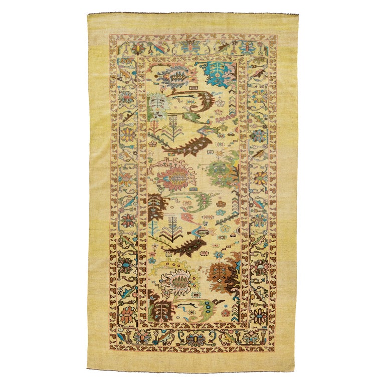 Mid-Century Modern Style Beige/Tan Handmade Floral Wool Rug by Apadana ...