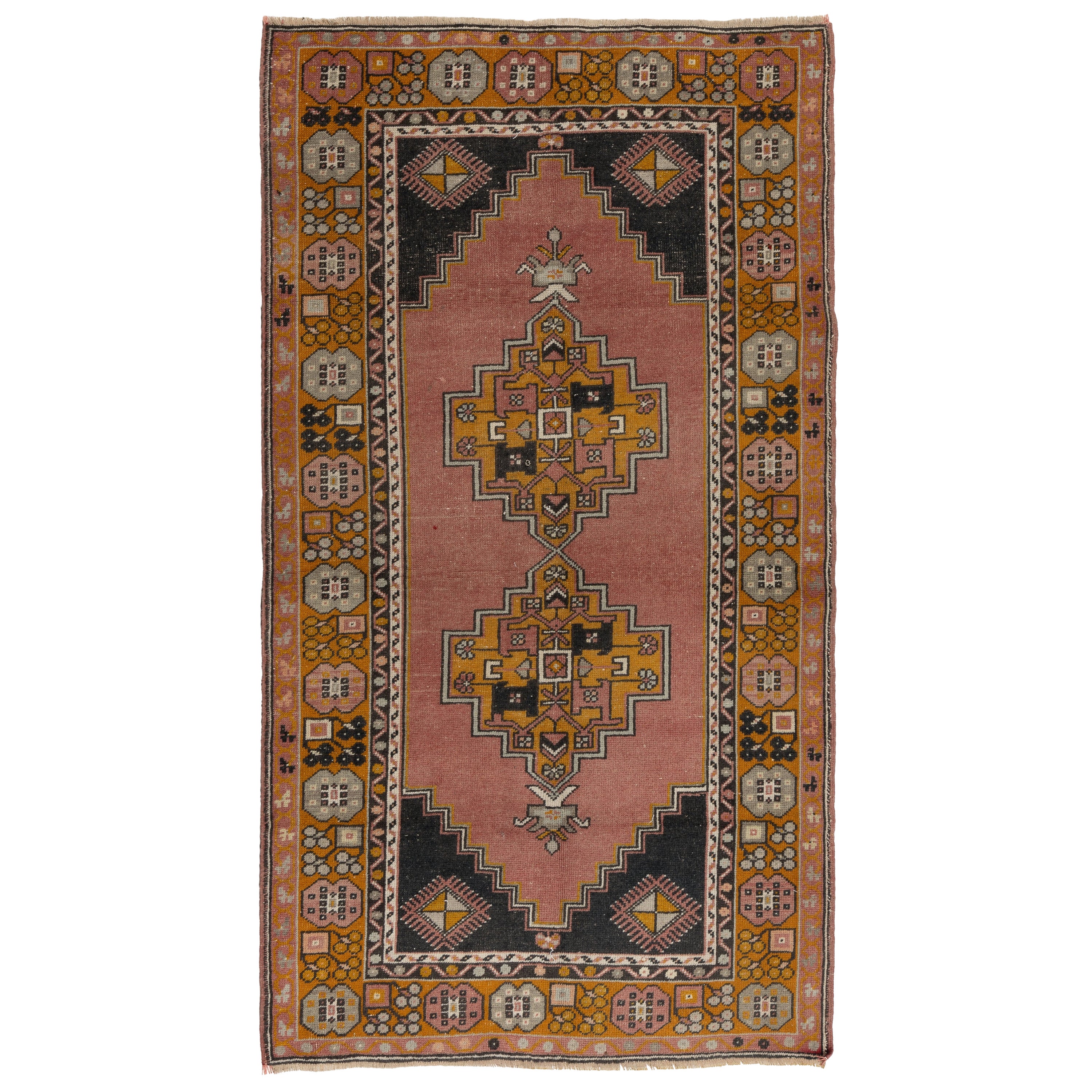 Vintage Hand-Knotted Turkish Wool Rug in Faded Indigo at 1stDibs