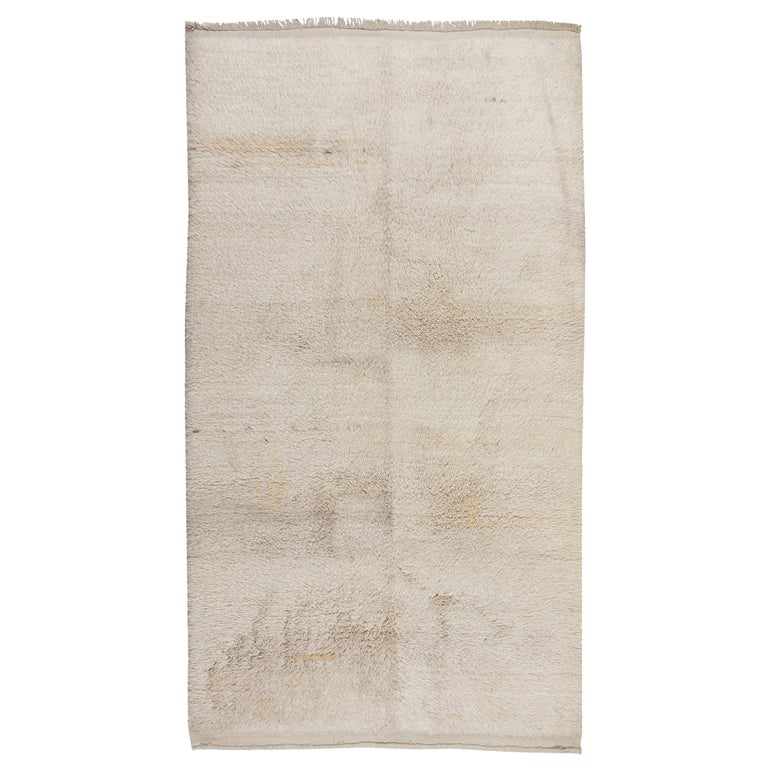 Plain Solid Cream Turkish Handmade 'Tulu' Rug, 100% Natural Undyed Wool ...