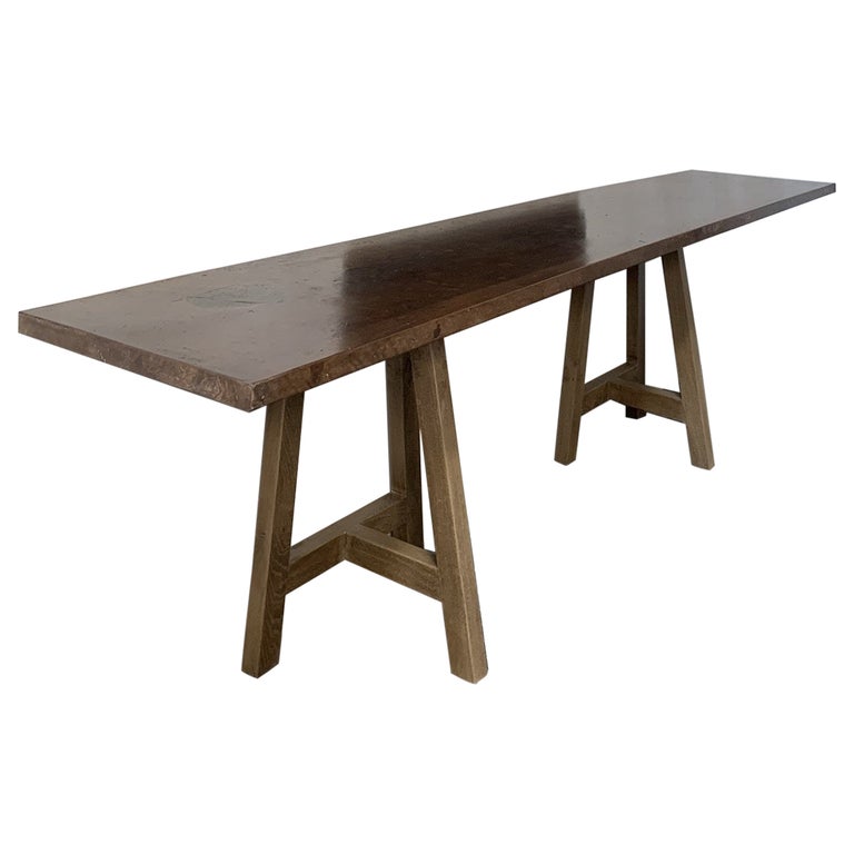TRESTLE console table with 19th century walnut one slab top at 1stDibs
