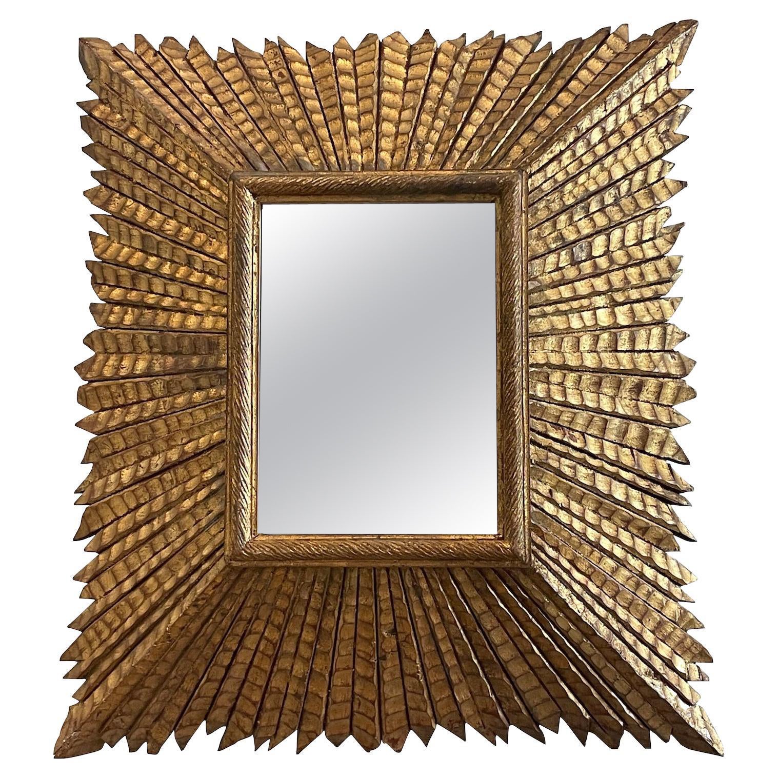 Gold Gilt Three Dimensional Feather Pattern Mirror, Spain, 1950s at 1stDibs